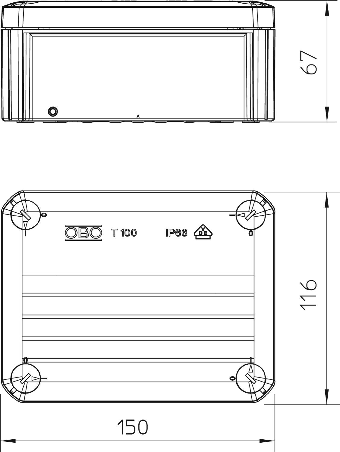 Grupo Elektra : 0143528 OBO 2007255 T 100 OE Caja derivacion 150x116x67 ci